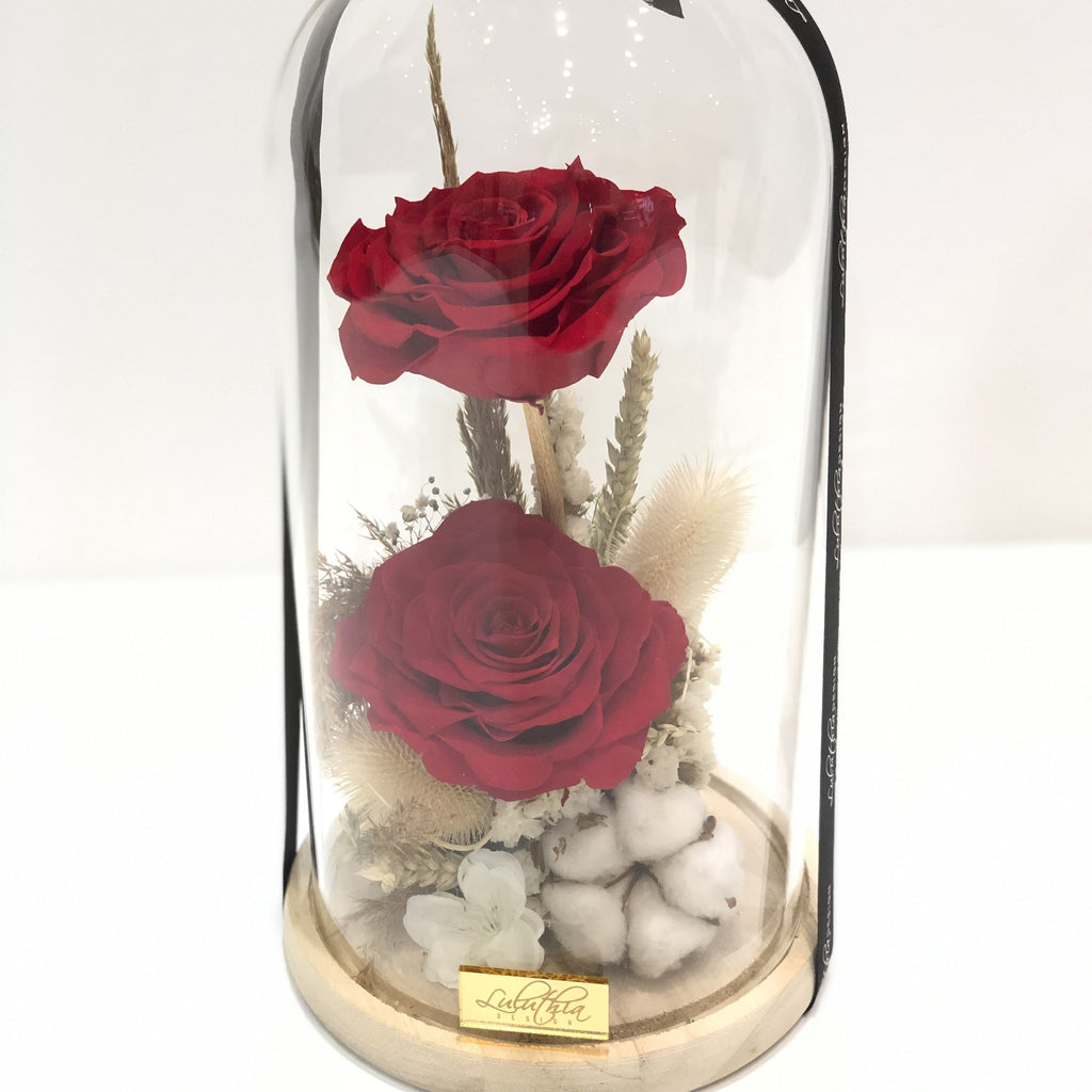 Stunning Red Glass Dome – Luluthia’s Fine Floral Art – Luluthia Design Inc