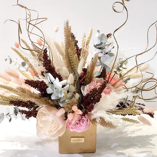 Virginie Preserved Florals – Pampas & Roses in Gold Vase – Luluthia ...